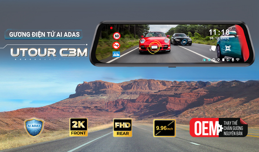 Camera hành trình gương UTOUR C3M cảnh báo siêu thông minh